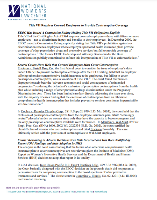 Title VII Requires Covered Employers to Provide Contraceptive Coverage ...